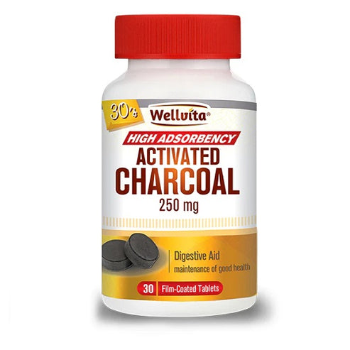 Activated Charcoal 250mg 30 Tablets Wellvita – Cura Pharm